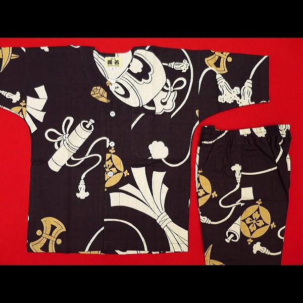 ■「義若」オリジナルの子供鯉口シャツ上下セットです。■股引きはゴムズボン仕様です。■７号（１４０サイズ）身丈６４ｃｍ　身幅４６ｃｍ　ズボン総丈８２ｃｍ■商品の柄の出方は生地の裁断によりひとつひとつ異なり、商品画像の柄の出方とは異なります。