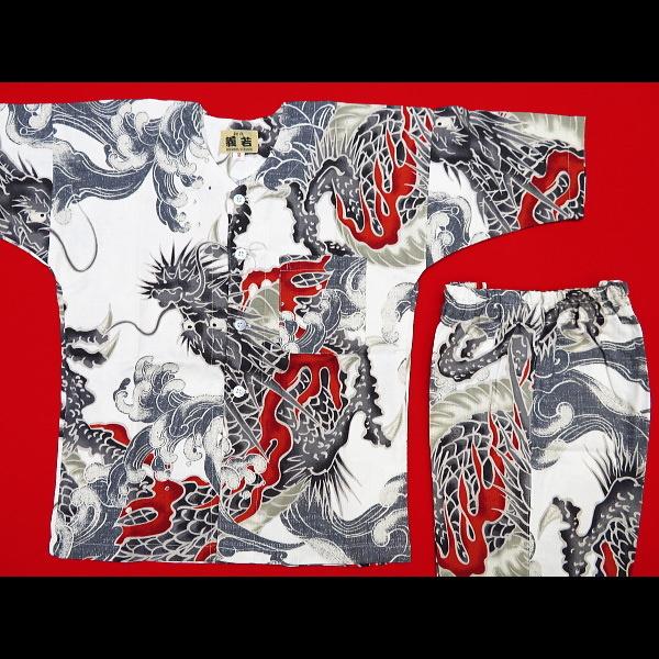 ■「義若」オリジナルの子供鯉口シャツ上下セットです。■股引きはゴムズボン仕様です。■７号（１４０サイズ）身丈６４ｃｍ　身幅４６ｃｍ　ズボン総丈８２ｃｍ■商品の柄の出方は生地の裁断によりひとつひとつ異なり、商品画像の柄の出方とは異なります。