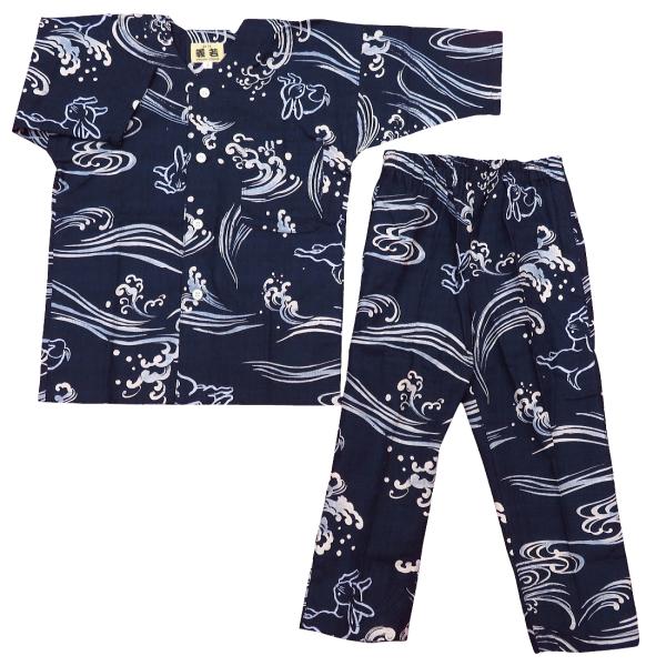 ■「義若」オリジナルの子供鯉口シャツ上下セットです。■股引きはゴムズボン仕様です。■７号（１４０サイズ）身丈６４ｃｍ　身幅４６ｃｍ　ズボン総丈８２ｃｍ■商品の柄の出方は生地の裁断によりひとつひとつ異なり、商品画像の柄の出方とは異なります。