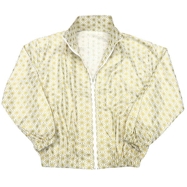 ◆義若オリジナルの金彩麻の葉文様ジャンバー・ブルゾン<br><br>Mサイズ:身丈60cm 身巾62cm 肩巾58cm 袖丈56cm<br>Lサイズ:身丈64cm 身巾64cm 肩巾60cm 袖丈58cm...