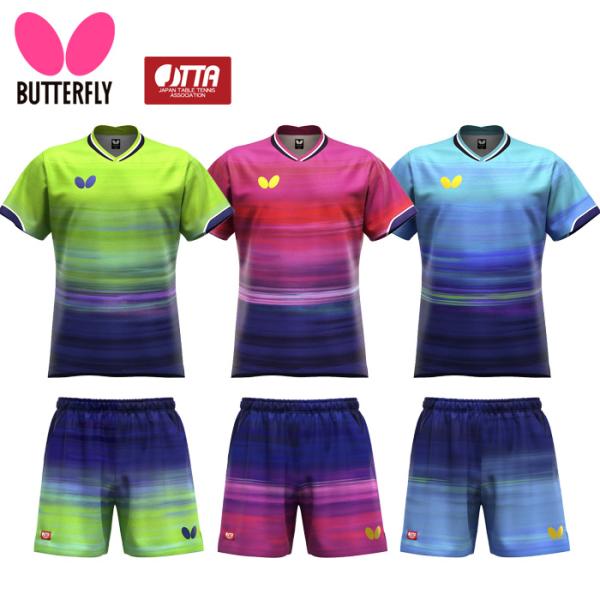 バタフライ ユニフォーム 上下セット インフィリア2男女兼用 シャツ＆パンツ セットアップ2026シーズン卓球日本代表オフィシャルアイテム伸縮性に優れ、吸収した水分を素早く生地表面に拡散させる高機能素材「サラマックス」を採用した日本製のゲー...