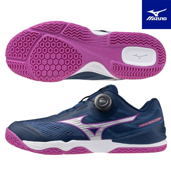ミズノ 卓球シューズ ウエーブメダル8 BOAパッと着脱、しっかりフィット。ウエ―ブメダルのBOAモデルが登場！卓球シューズで初めて「MIZUNO ENERZY NXT」を採用した新ソール搭載。02：ネイビー×ギャラクシーシルバー甲材／合成...
