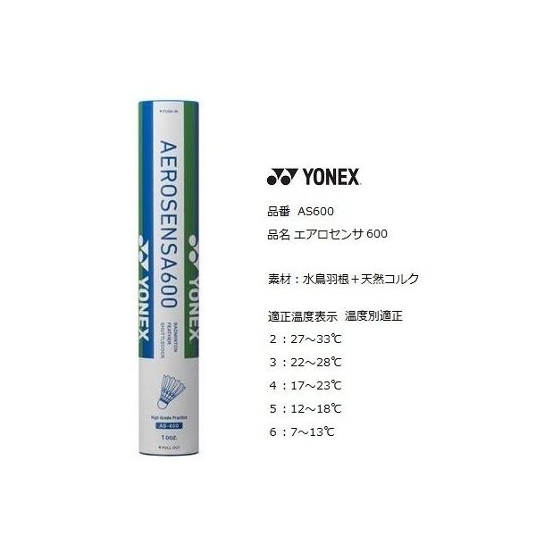 ヨネックス エアロセンサ600 AS-600 シャトルコック AS600発送形態はダース箱を包装、そのままでの発送となります。水鳥シャトルコック
