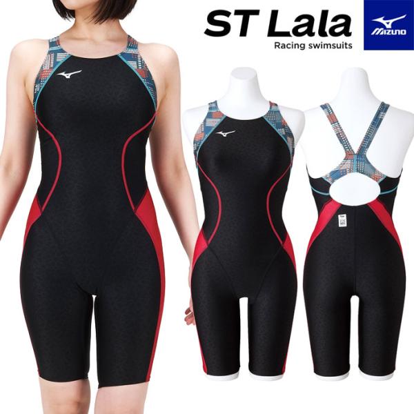 ミズノ 競泳水着 レディース ハーフスーツ競泳用 マスターズバック ST Lala【FINA国際水泳連盟承認済】撥水プリントで煌めくニットレース水着カラー　96：ブラック×ラズベリーレッドポリエステル84％、ポリウレタン16％ベトナム製、日...