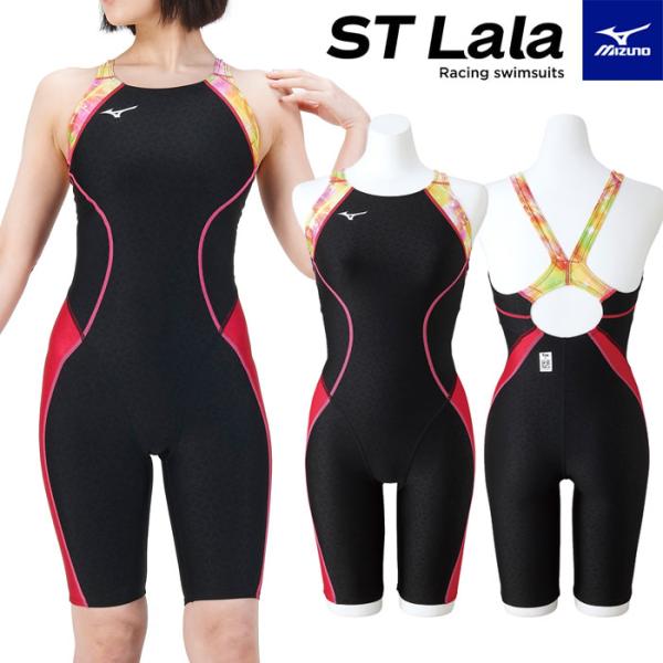 ミズノ 競泳水着 レディース ハーフスーツ競泳用 マスターズバック ST Lala【FINA承認済】撥水加工ニット素材と胸裏地付きで安心感のあるレース水着カラー　96：ブラック×ラズベリーレッドポリエステル84％、ポリウレタン16％ベトナム...