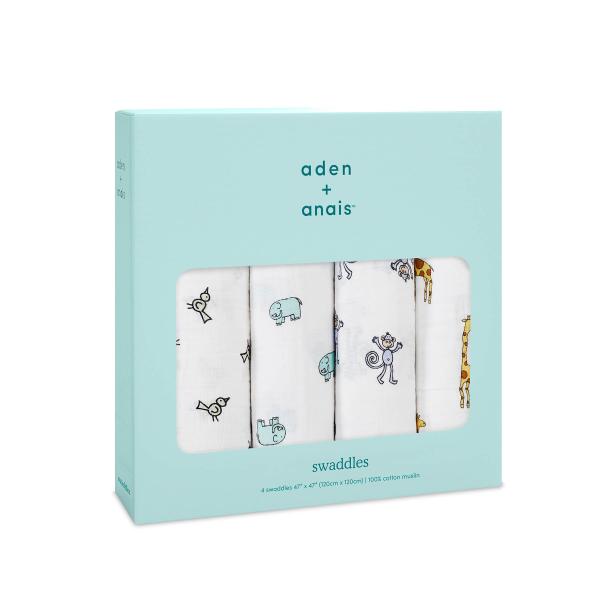 【muslin swaddles 4-pack】モスリンコットン100%　モスリン スワドル 4枚入り■種類■jungle jam ジャングルジャム (2026)中世のバングラデシュで生まれたといわれているモスリンコットンは織目が細かく通気...