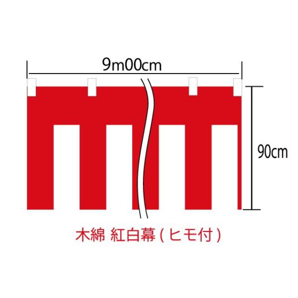 メール便は対応しません＊メール便選択時は宅急便に変更されます素材：綿100％(金巾)　＊チチ(ヒモ通し)はアクリル製です高さ：90cm巾　：900cm(5間)＊顔料染＊仕立て済(左右三つ巻縫い、チチ付)＊紅白ヒモ付属(太さ6mm、長さ 約9...