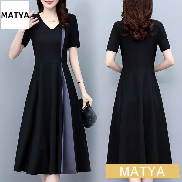 ワンピース レディース きれいめ 切り替え 結婚式ドレス  半袖  パーティードレス 上品 フォーマル ママワンピース 30代40代50代▼素材：ポリエステル▼カラー：ブラック▼サイズ：（単位：cm）L： 着丈95　バスト90　肩幅37　ウ...