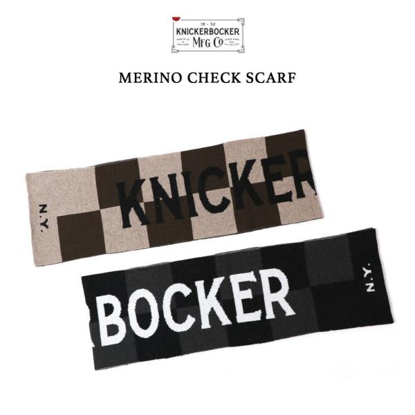 ■ KNICKERBOCKER（ニッカーボッカー）MERINO CHECK SCARFチャッカーフラッグパターンにブランドネームを大胆に描いたスクールマフラー調のデザインが魅力。メリノウールとコットンの混合素材なので首に巻いたときの肌触りも...