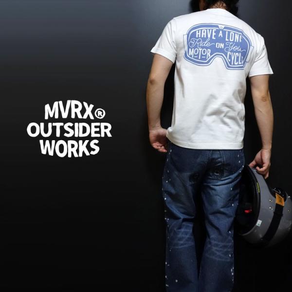 「MVRX OUTSIDERWORKS」の半袖コットンTシャツ※「MVRX」および「OUTSIDERWORKS」は登録商標（登録番号：第6230827号 、 第6215839号）MODEL：「GOGGLE」ビンテージなオフロードヘルメット＆...