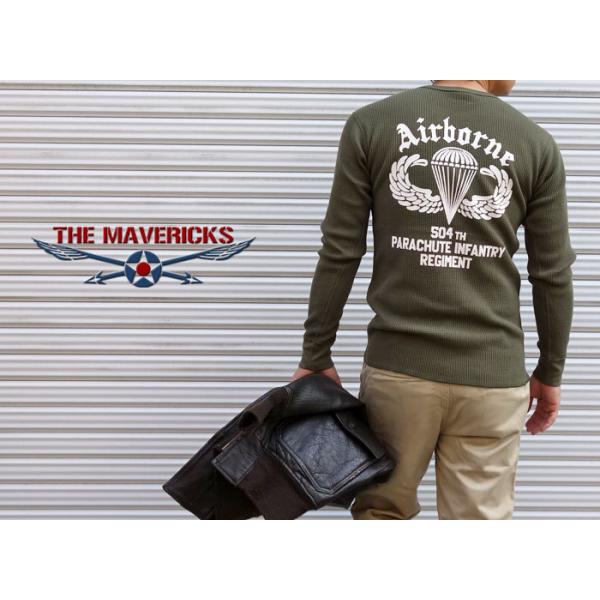 １年中重宝する「THE MAVERICKS」サーマル生地ワッフル長そでＴシャツ※「THE MAVERICKS OUTSIDERWORKS」は登録商標（登録番号：第6215840号）。AIRBORNE（パラシュート部隊）モデル前面左胸には「U...