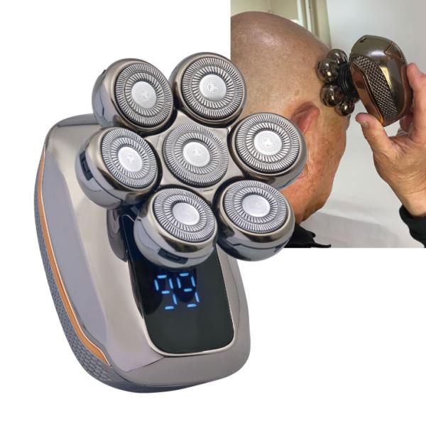 スキンヘッドシェーバーで、毎日のお手入れをもっと手軽に。ヒゲ剃り感覚で使えるスキンヘッドシェーバー。6つのヘッドが頭部の凹凸に密着し、肌に優しく快適な剃り心地を実現します。気になった時にサッと使え、バッテリー残量もデジタル表示で一目瞭然。シ...