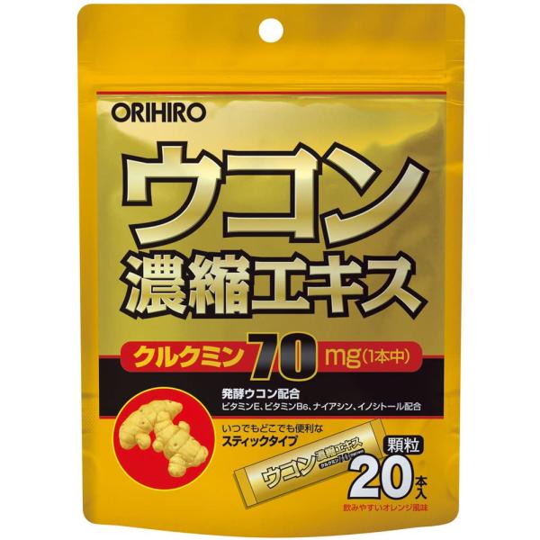 オリヒロ ウコン 濃縮エキス顆粒 ・6kcal/1包・製品1包(1.5g)中:クルクミン 70mg、発酵ウコン末:200mg、ビタミンB6:2mg、ナイアシン:5mg、ビタミンE:4mg、イノシトール:10mg・<b>原材料 :...