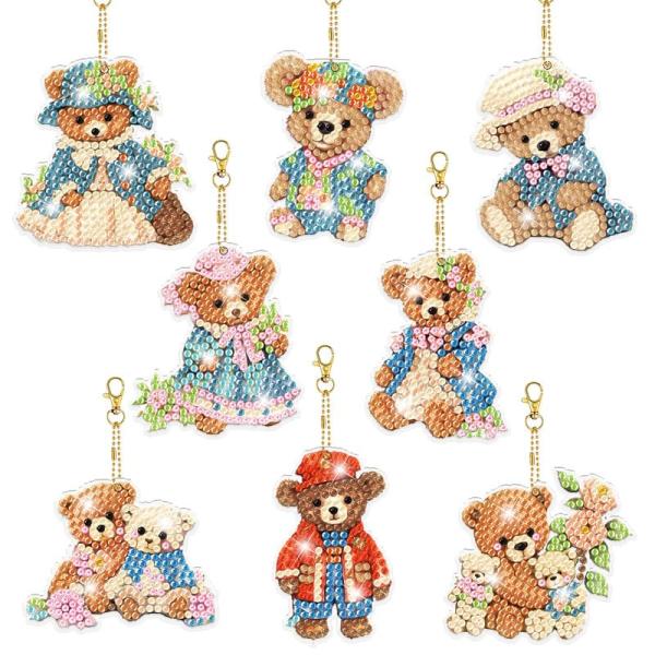 8個ダイヤモンドアートキーホルダーキットDIY手作り絵画クラフトキット5Dモザイクアートダイヤモンドペインティング特殊形状ダイヤモンドキーチェーンアクセサリーバッグアクセサリー(ぬいぐるみクマダイヤモンドアートキーペンダント) ・ダイヤモン...