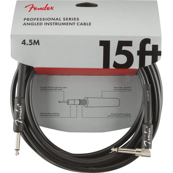 Fender シールドケーブル Professional Series Instrument Cables, Straight/Angle, 15', Black ・ケーブル長:6in(約0.15m)、1f(t 約0.3m)、3f(t 約0...