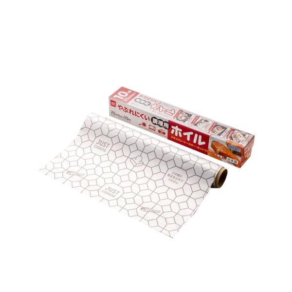宇部フィルム アルミホイル 厚手 25cm×10m 1本入 やぶれにくい シリコーン樹脂加工 油なしでもくっつかない 日本製 JUST COOKING ・パッケージサイズ：長さ26×幅4×高さ4cm・使用可能：フライパン、トースター、ホット...