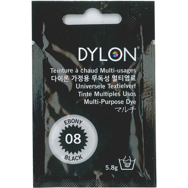 DYLON ダイロン 染料 『マルチブリスター 粉末 8 Ebony Black エボニーブラック』 ・容量：5g・成分：合成染料　直接染料　酸性染料　分散染料・手法：湯染め・英国製