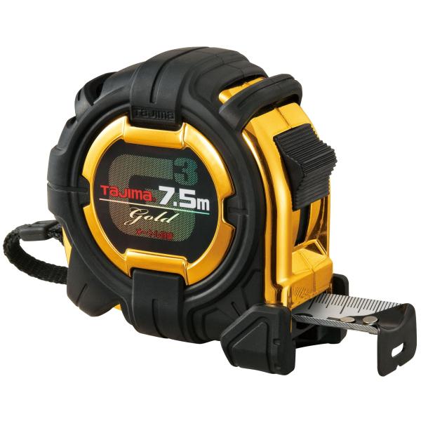 タジマ(Tajima) コンベックス 7.5m×25mm G3ゴールドロック25 G3GL2575BL ・JIS一級メートル目盛、455mmピッチ表示付。・ゴールド仕上げのボディをスリットを刻んだアーマードケースでカバー。衝撃に強いエアダン...