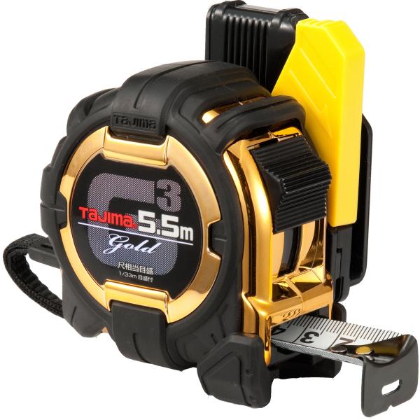 タジマ(Tajima) コンベックス 5.5m×25mm セフコンベG3ゴールドロック25 尺相当目盛付 SFG3GL2555SBL ・タイプ:ロックタイプ・テープ幅(mm):25・テープ機能:両面目盛(尺相当目盛は表面と同じ横方向)・目盛...