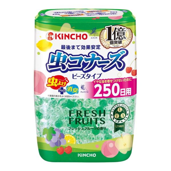 虫コナーズ ビーズタイプ 250日用 フレッシュフルーツの香り (虫除け・消臭・芳香) 置き型 ・【内容量】360g・使用期間約250日間。但し風などの使用環境により異なります。・植物に含まれている自然界の虫よけ成分(テルピネオール、リナロ...