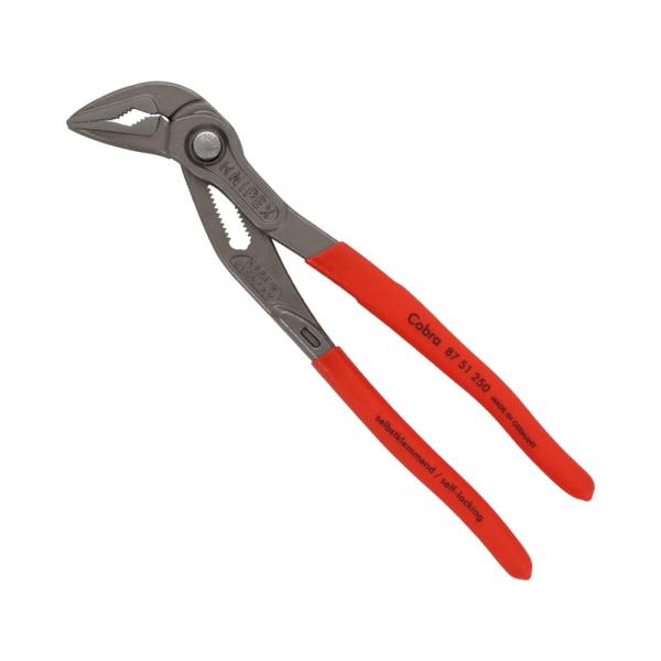 クニペックス KNIPEX コブラ ウォーターポンププライヤー スリムタイプ 全長:250mm 調整段数:19段 8751-250 ・ナットつかみ能力(mm):34・ハンドル仕様:プラスチックコーティング(滑り防止仕上げ)・パイプつかみ能力...