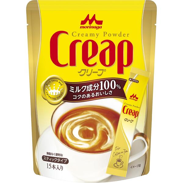 森永乳業 クリープ スティック 15本入×6袋 コーヒー ミルク コーヒークリーム ・カロリー:（3gあたり）15kcal・内容量:3g×15P×6個・原材料:乳製品・乳糖・商品サイズ(高さx奥行x幅):18cm×30cm×13cm