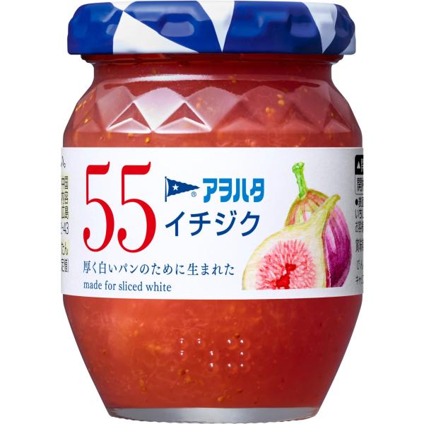 アヲハタ ５５ イチジク 150g ジャム ・いちじく（中国産）、砂糖類（砂糖、ぶどう糖（液状））／ゲル化剤（ペクチン）、酸味料・大さじ約１杯（２０ｇ）当たり；エネルギー35Kcal,たんぱく質0.1g,脂質0g,炭水化物8.6g,食塩相当...