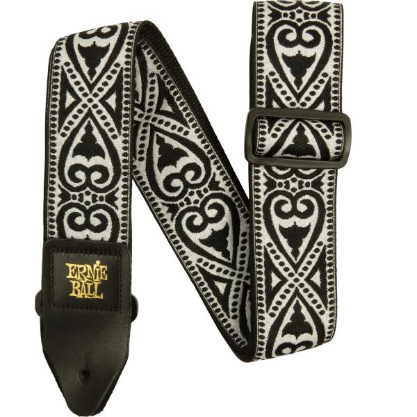 【正規品】 ERNIE BALL 5345 ギターストラップ JACQUARD STRAP BLACK HEART ジャカード・ストラップ ブラック・ハート ・2インチ（約50mm）の幅広仕様・ジャカード織りならではのスタイリッシュなデザイ...