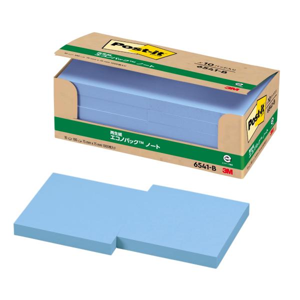 3M ポストイット 付箋 大きい ブルー 75×75mm 100枚×10パッド 6541-B エコマーク認定商品 グリーン購入法適合 ・75×75mm, 入り数:100枚×10パッド・サイズ:75x75mm・仕様:ノート・数量:100枚x1...