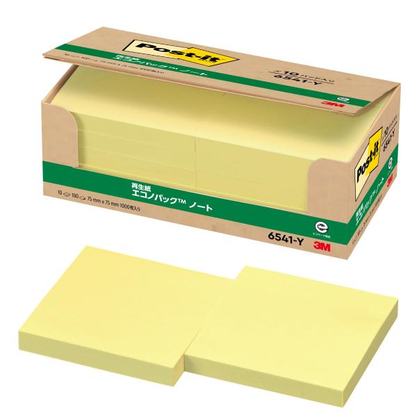 3M ポストイット 付箋 大きい イエロー 75×75mm 100枚×10パッド 6541-Y エコマーク認定商品 グリーン購入法適合 ・【くり返し貼ったりはがしたりできる】貼り付け面を痛めにくく、本やノート、書類などに何度も貼りはがしでき...