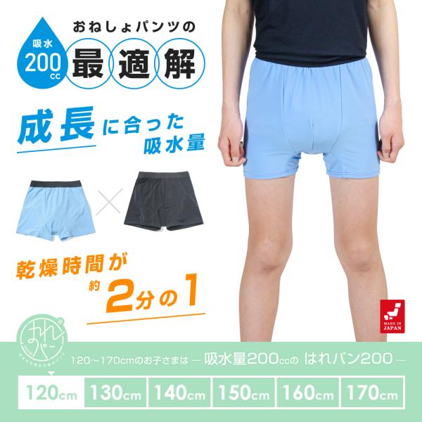 【サイズ(110〜170サイズまで対応)】こちらの商品ページは”120サイズ”です。【商品詳細】■吸水量200cc■カラー(素材)ブラック / ブルー(身生地：ポリエステル94％・ポリウレタン6％、防水布：ポリエステル100％ ポリウレタン...
