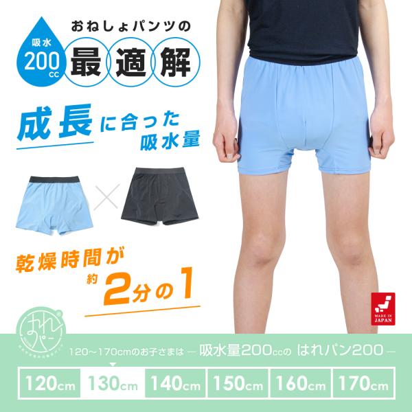 【サイズ(110〜170サイズまで対応)】こちらの商品ページは”130サイズ”です。【商品詳細】■吸水量200cc■カラー(素材)ブラック / ブルー(身生地：ポリエステル94％・ポリウレタン6％、防水布：ポリエステル100％ ポリウレタン...