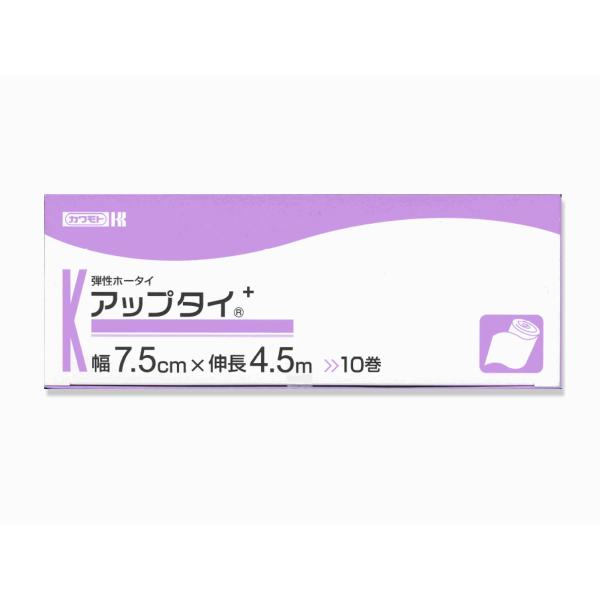 東洋紡「エスパ」を使用した厚地のホータイ。※2025年8月頃 商品リニューアル品「カワモト　アップタイ　幅7.5cm×伸長4.5ｍ　10巻入（022-260010-00）」から「カワモト　アップタイ＋　幅7.5cm×伸長4.5ｍ　10巻入（...