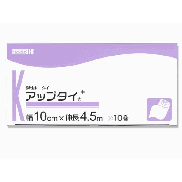 東洋紡「エスパ」を使用した厚地の弾性ホータイです。※2025年8月頃 商品リニューアル品「カワモト　アップタイ　幅10cm×伸長4.5ｍ　10巻入（022-260020-00）」から「カワモト　アップタイ＋　幅10cm×伸長4.5ｍ　10巻...
