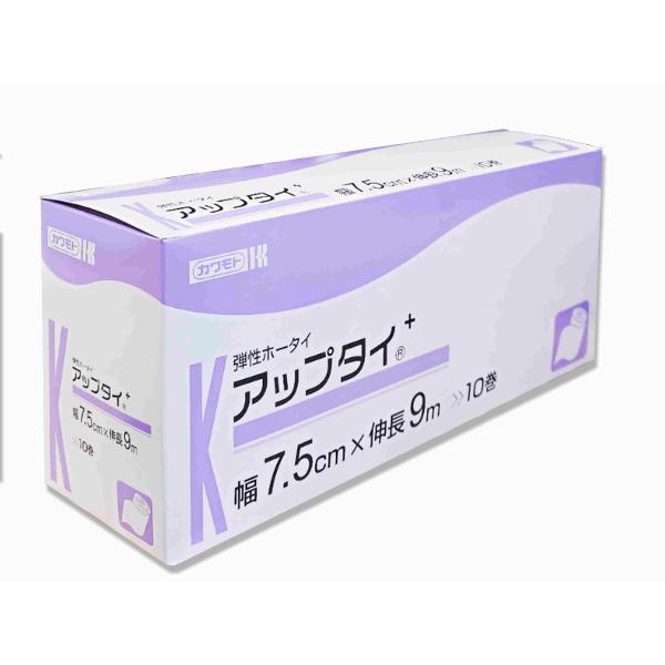 東洋紡「エスパ」を使用した厚地のホータイ。※2025年8月頃 商品リニューアル品　「カワモト　アップタイ　幅7.5cm×伸長9ｍ　10巻入（022-260060-00）」から「カワモト　アップタイ＋　幅7.5cm×伸長9ｍ　10巻入（022...