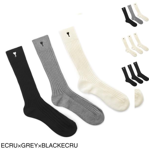 アミ / AMI / 靴下 3足セット / ソックス【2026年春夏新作】モデル：THREE PACK BLACK AMI DE COEUR SOCKS アミ ドゥ クールサイズ：35-38, 39-42素　材：86%コットン 13%ポリア...