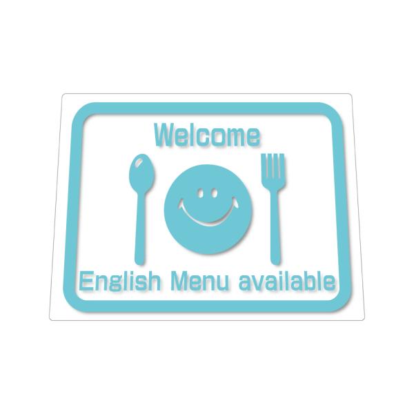 英語対応の案内ステッカーこの1枚を貼るだけで英語話者のお客様にアピールできます！お店のドアや窓に貼ってかわいいスマイルでお出迎え♪透明素材に印刷してあり、貼りやすくなっております。※ステッカー以外は商品に含まれません。★サイズ：横幅9cm、...