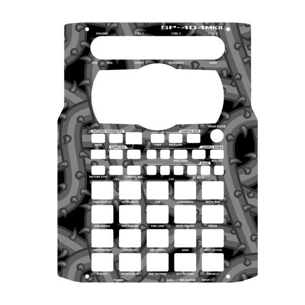 ローランドSP-404MK2サンプラーのカスタムスキンステッカーです。トゲトゲのツタ模様で作成しました。パネルに直接貼ってカスタムできます。ローランド新作サンプラーをどこよりも早くオリジナルに変身できますよ♪もちろんキズ防止にも。既存のパネ...