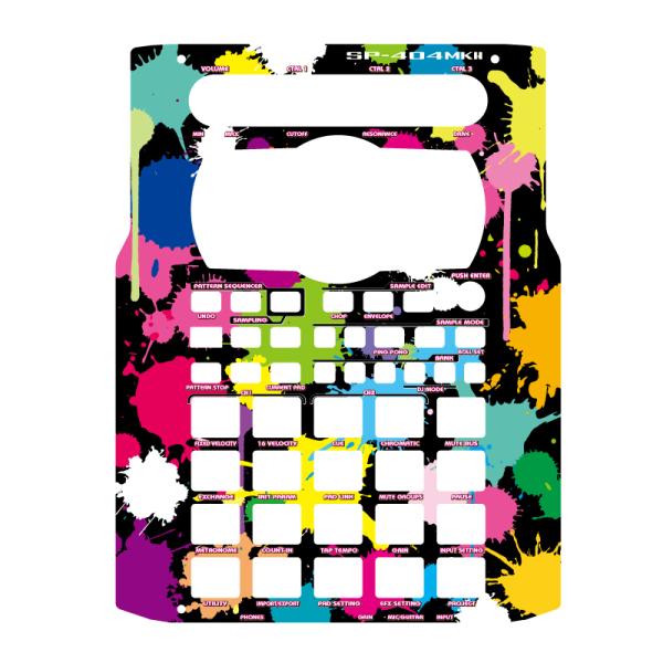 ローランドSP-404MK2サンプラーのカスタムスキンステッカーです。カラフルなスプラッシュ柄。ポップなイメージになります。パネルに直接貼ってカスタムできます。ローランド新作サンプラーをどこよりも早くオリジナルに変身できますよ♪もちろんキズ...