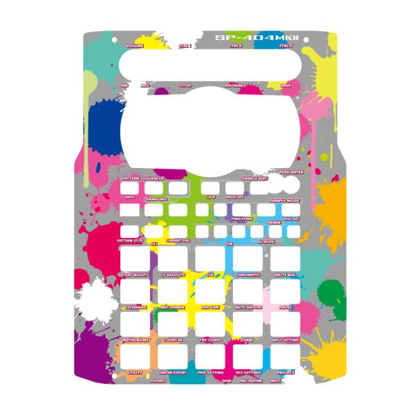ローランドSP-404MK2サンプラーのカスタムスキンステッカーです。カラフルなスプラッシュ柄。ポップなイメージになります。パネルに直接貼ってカスタムできます。ローランド新作サンプラーをどこよりも早くオリジナルに変身できますよ♪もちろんキズ...