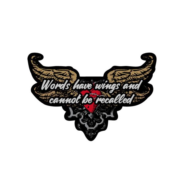 アメリカンタイプの名言ステッカー★Words have wings and cannot be recalled★発した言葉は取り戻せない。人気のミラー素材のステッカーになっています。雨風に強く、車やバイクのボディにも貼れちゃいます。サイズ...