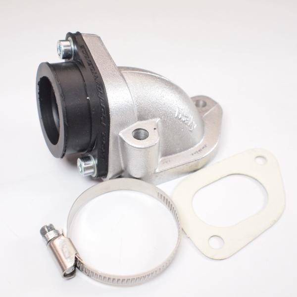 casa Lambretta製のインマニです。取り付け穴ピッチは約63mmですので200シリンダー用です。RT195等にも使用可能です。キャブレター接続部径は34mmです。PWK28、PHBH28、PHBH30、VHST等が使用できるサイズ...