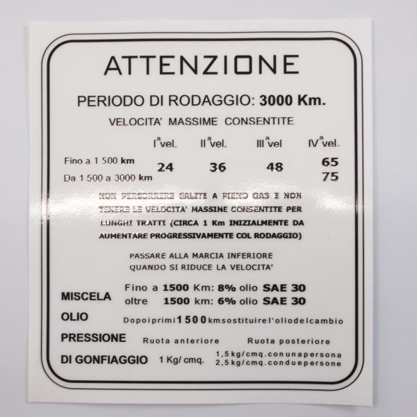 ランブレッタのランニングインステッカーです。TV-1用の表記になっています。サイズは130ｘ145mm程です。外枠に合わせてカットされています。ラミネート済みなので対候性も高いです。淡いカラー用の黒印字です。透明のシールに黒で印刷されていま...