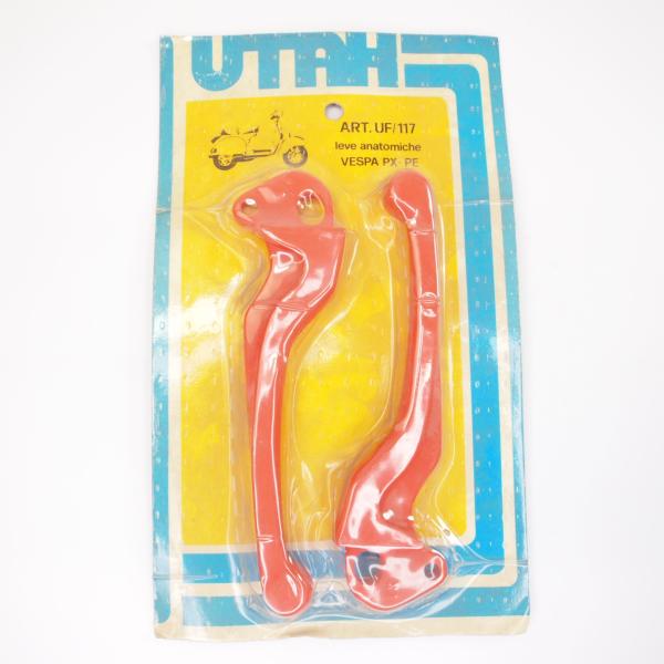 UTAHのアクセサリーレバー左右セットです。ドラムブレーキ用です。レバー部分の長さ135mm、全長約16cmです。P/PX用のアクセサリーレバーですが、長さを気にしなければ、50s、ET3、VBB、GTR、160GS、180SS、Sprin...