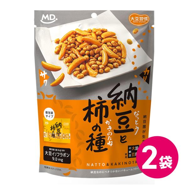 【大豆習慣 納豆と柿の種】バキュームフライ製法でカリカリにした納豆と柿の種をミックスしました。カリカリとサクサク、2つの軽い食感と香ばしさがクセになるスナックです。