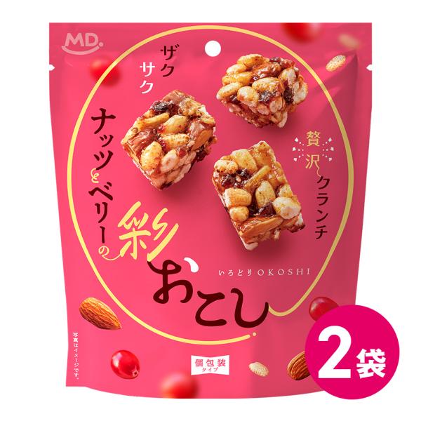 アーモンドとクランベリーにバナナスティックとライスパフを加え、絶妙に織り込んだ自然の恵み豊かで彩りが楽しい洋風おこしです。