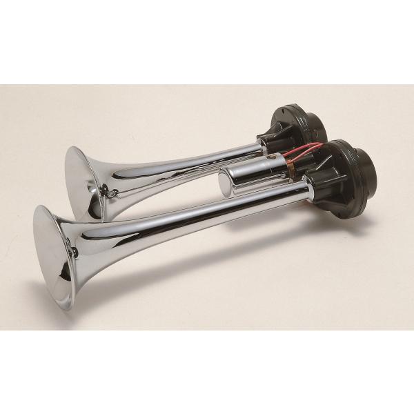 アメリカ製エアーホーンを原点とするヤンキーホーンのスタンダード。 炸裂する高音域和音は根強い支持を集める。重量(Kg)：1.4kg寸法：145×250×380（パッケージサイズ）仕様●12v ●高音 ●クローム ●商品サイズ　L=310mm...