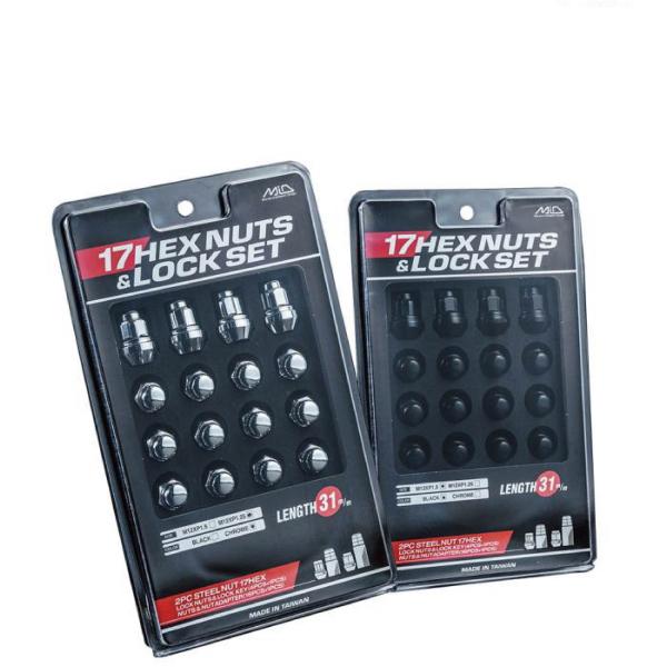 MID 17HEX ナット ＆ ロック ナットセット (L31mm) ５H用M12xP1.5 ブラック マルカ レイズ 国産車 ホイールナット ラグナットナットホールの小さなホイールにも使用できる、１７HEXのキーロックとナットのセットです...