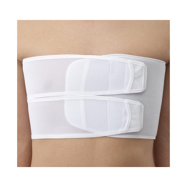 胸部の固定・圧迫 主な特長 前合わせ部を2分割構造にし、圧迫力の微調節ができるフィットしやすい形状。 前合わせ部に薄い伸縮性メッシュ素材を採用し、かさばりを軽減。 サポーター本体の生地には抗菌・防臭加工を施した通気性の良い素材を使用。 前合...