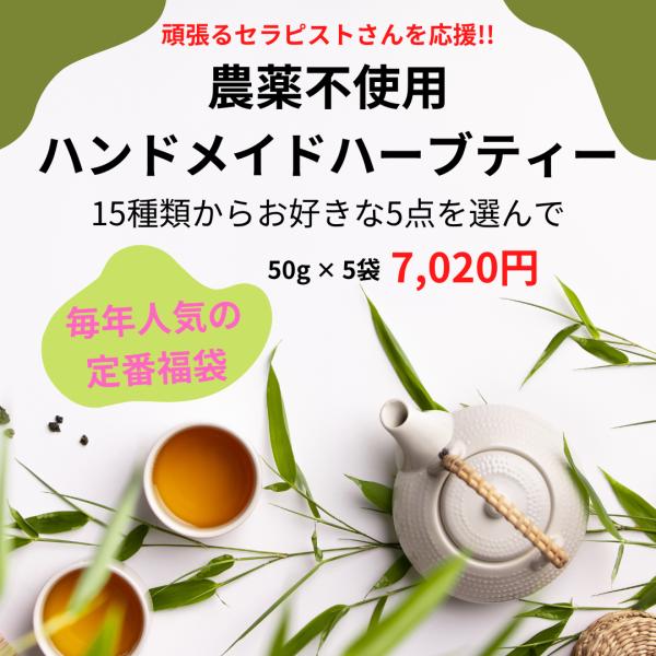 ■■■この福袋は…■■■お好みのハーブティーが5袋で35%OFFの7,020円（税・送料込）になる福袋です。これからの季節に欠かせないコールドリリーフやヘッドスーズ、安眠をもたらすイージースリープ等、体を整えるのに最適です。ハーブの原価が高...